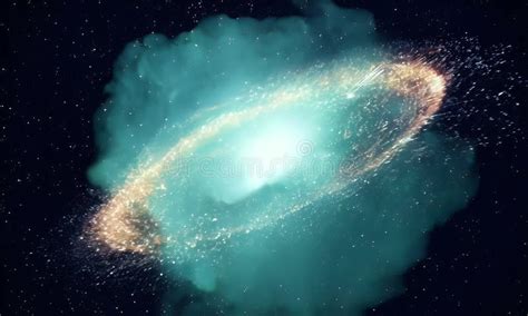 Expansive Explosion Of Light And Particles Representing The Birth Of The Universe In A Dark