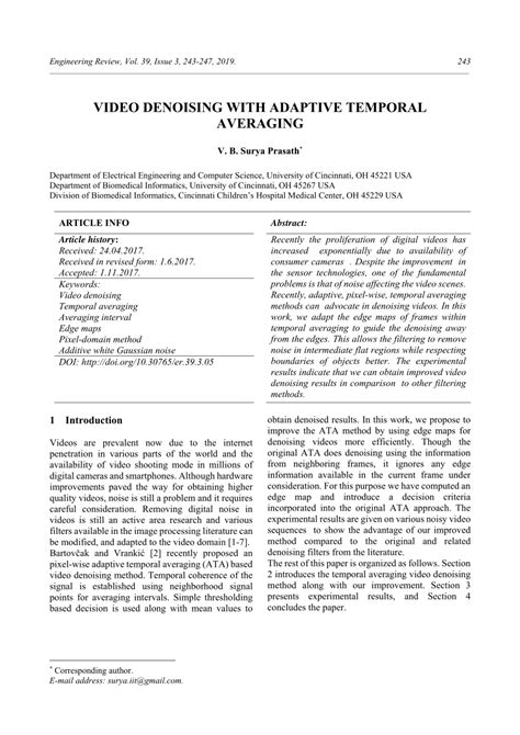 Pdf Video Denoising With Adaptive Temporal Averaging