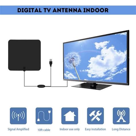 HURRISE Antenne TV Intérieure Plate Fine HD 1080P 80 Miles Portée