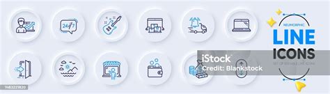 Market Seller Money And Electric Guitar Line Icons For Web App Pictogram Icon Vector Stock