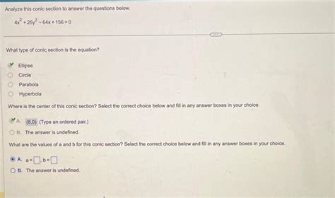Solved Analyze This Conic Section To Answer The Questions