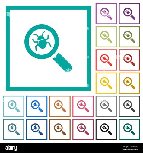 Bug Tracking Flat Color Icons With Quadrant Frames On White Background
