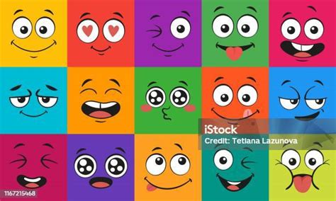Ekspresi Wajah Kartun Wajah Terkejut Bahagia Karakter Doodle Mulut Dan