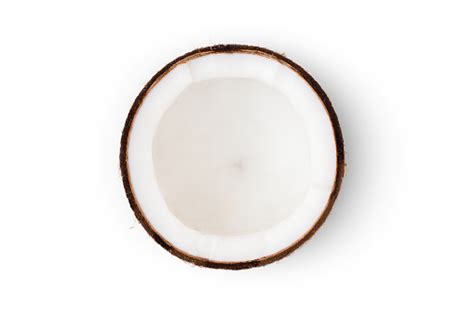 흰색 배경에 고립 된 코코넛의 절반 조각 잘라내길 맨 위 보기입니다 반면에 대한 스톡 사진 및 기타 이미지 반면 코코넛 0명 Istock