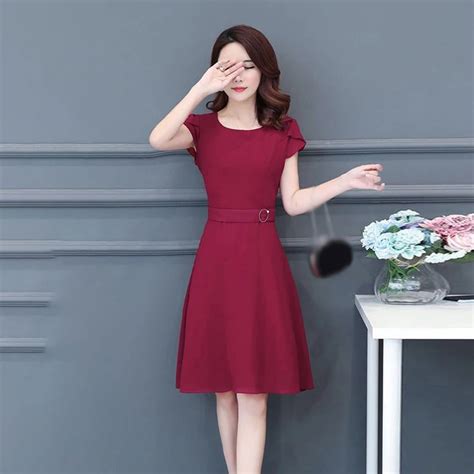 여성 드레스 레이디 홀리데이 여름 스윙 캐주얼 패션 파티 Sundress 작업 라인 칵테일 사무실 반팔드레스 Aliexpress