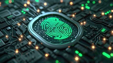 Digital Green Fingerprint Identification On A High Tech Circuit Board Stock Image Image Of
