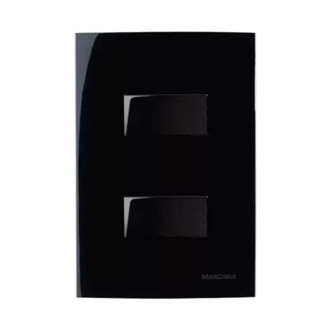 Interruptor Duplo Simples Preto Sleek Ebony 10a 250v Com Placa 4x2 Margirius Depolux