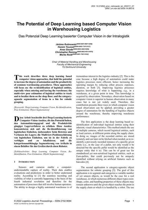 Pdf The Potential Of Deep Learning Based Computer Vision In Warehousing Logistics