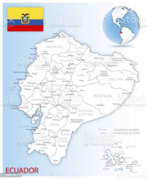 에콰도르 행정 부서의 상세한지도와 국가 플래그와 전 세계에 위치 3차원 형태에 대한 스톡 벡터 아트 및 기타 이미지 3차원 형태 에콰도르 지도 Istock