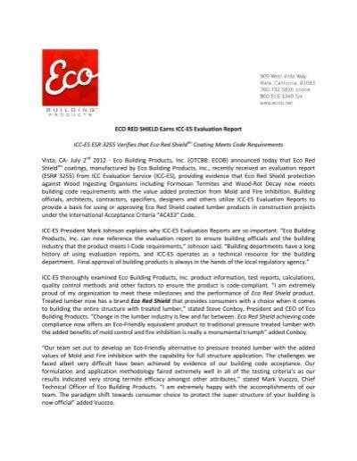 Eco Red Shield Earns Icc Es Evaluation Report Icc Es Esr