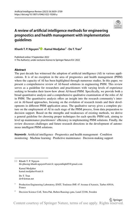 A Review Of Artificial Intelligence Methods For Engineering Prognostics And Health Management