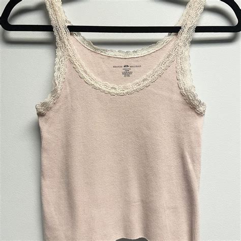 Brandy Melville Pink Ribbed Tank Top With Cream Lace Depop