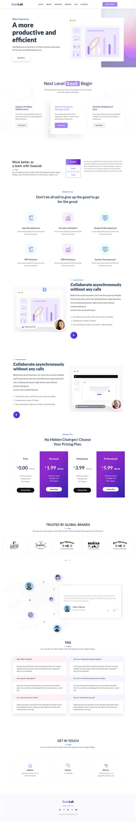 SaasLab SaaS App And IT Solution One Page WordPress Theme