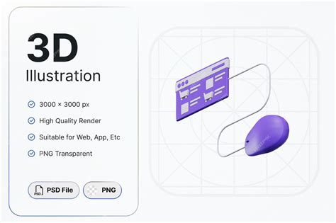 마우스 오른쪽 천사 마케팅 개념 현대 아이콘 일러스트 디자인으로 3d 렌더링 웹 사이트 프리미엄 Psd 파일