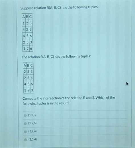 solved suppose relation r a b c has the following tuples abc