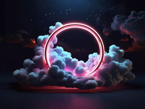 Premium Photo D Render Abstract Cloud Illuminated With Neon Light Ring On Dark Night Sky