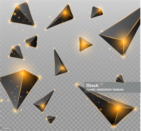 逼真的三角形和光效應3d 效果 飛行三角形的運動向量插圖封面書 摺頁冊 傳單 海報 雜誌 Cd 封面設計向量圖形及更多三角形圖片 Istock