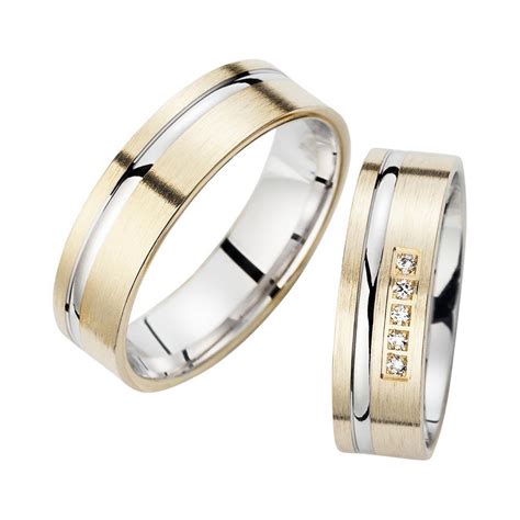 Unique Eheringe Gelb und Weißgold mit Diamanten Breite 6 mm WR0880