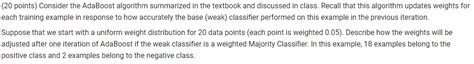 Solved 20 Points Consider The Adaboost Algorithm
