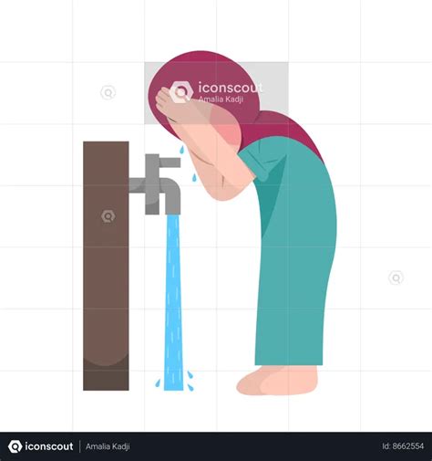 Muslim Girl Doing Ablution Step Illustration Free Download Network
