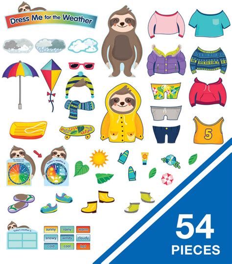 Grade Pk 2 Sloth Dress Me For The Weather Bulletin Board Set