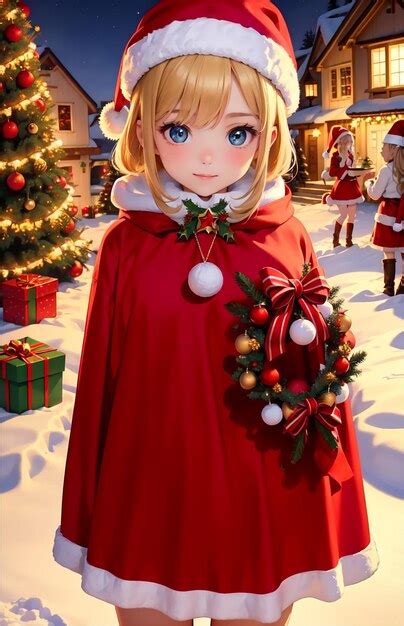 Premium Photo Beautiful Girl In Santa Claus Clothes Over Snowy