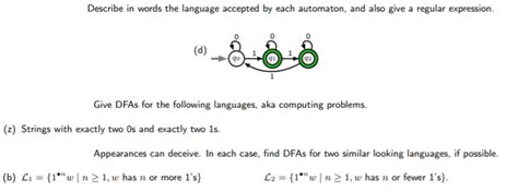 describe in words the language accepted by each