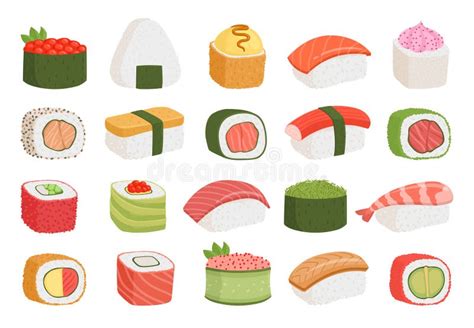Japanese Sushi Rolls Cartoon Seafood Dish Sushi Rolls With Salmon
