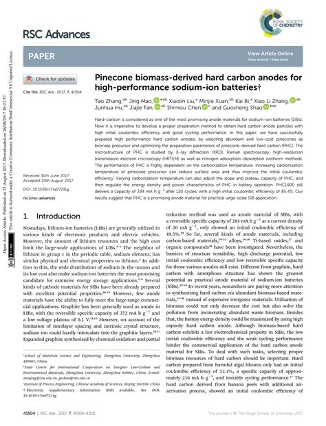 Pdf Pinecone Biomass Derived Hard Carbon Anodes For High Performance