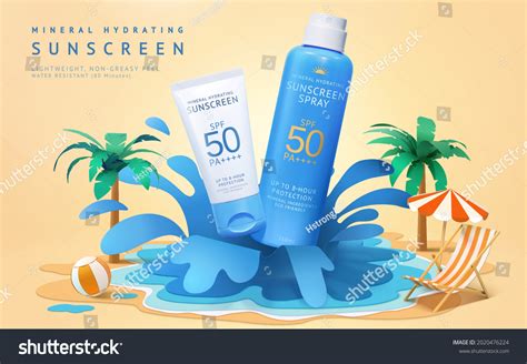 3d Summer Sunscreen Ad Template Cosmetic Stock Vector Royalty Free