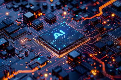 Close Up Of Ai Processor With Blue And Orange Light Generative Ai