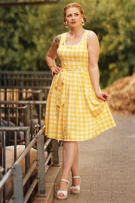 Amanda Yellow Gingham Check Vintage Dress Dolly And Dotty
