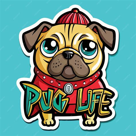 Graffitistyle Urban Pug Life Sticker Featuring A Chibi Pug Premium Ai