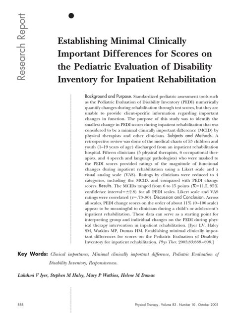 Establishing Minimal Clinically Important Differences For Scores 2003