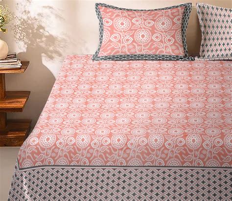 Buy Pink Cotton Floral Print Double Bed Sheet With 2 Pillow Cover At 73