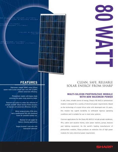 Ne 80eiu Solar Specification Sheet Solar Panels Australia