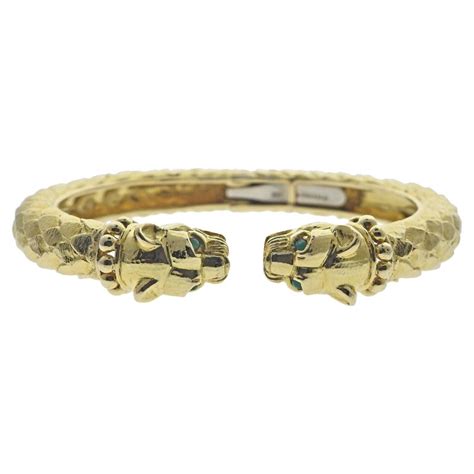 David Webb Emerald Leopard Cuff Bracelet For Sale At 1stdibs