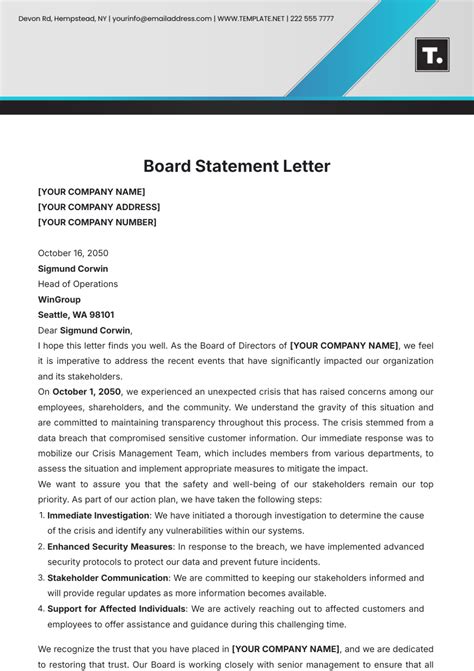 Free Board Statement Letter Template To Edit Online