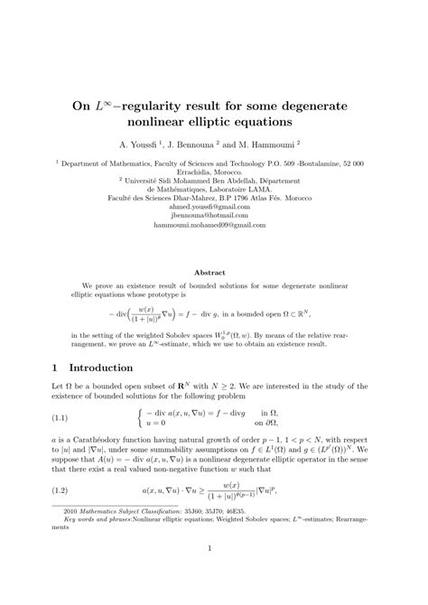 Pdf On L ∞ Regularity Result For Some Degenerate Nonlinear Elliptic