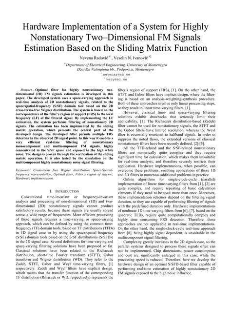 Pdf Hardware Implementation Of A System For Highly Nonstationary Two Dimensional Fm Signals