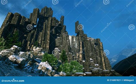 Hexagonal Basalt Columns 3d Art Stock Illustration Illustration Of