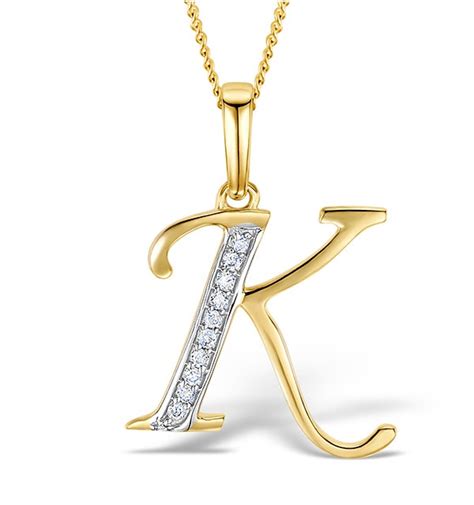 9k Gold Diamond Initial K Necklace 005ct