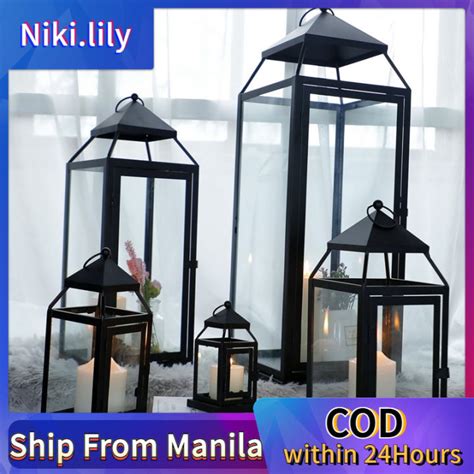 Nordic Romantic Candlestick Courtyard Outdoor Retro Portable Glass Iron
