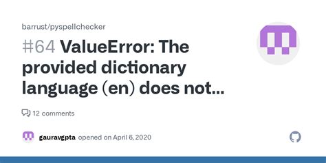 ValueError The Provided Dictionary Language En Does Not Exist Issue Barrust