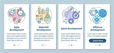 Software Development Methodologies Onboarding Mobile App Page Screen With Linear Concepts Banner