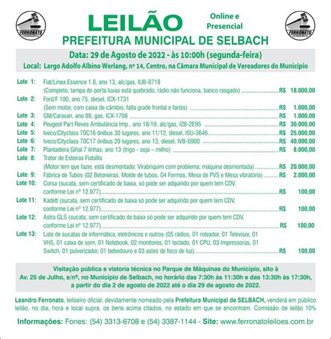 Prefeitura De Selbach Realizará Leilão De Bens Inservíveis Do Município