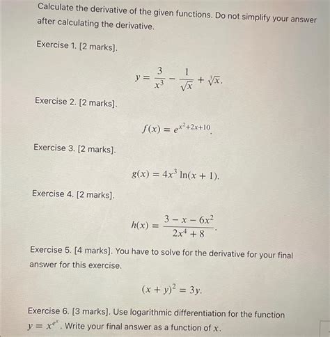 Solved Calculate The Derivative Of The Given Functions Do Chegg