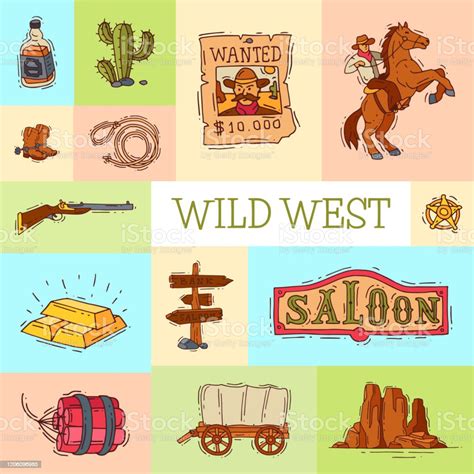 와일드 웨스트 카우보이 요소 텍스트에 대한 장소 배너 서양 화려한 카우보이 모자 부츠와 말굽 포스터 개념에 대한 스톡 벡터 아트 및 기타 이미지 Istock