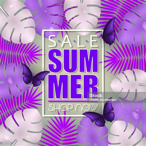 열 대 여름 이국적인 네온 텍스트 공간을 가진 밝은 다채로운 잎 배경 0명에 대한 스톡 벡터 아트 및 기타 이미지 0명 나무 나비 Istock