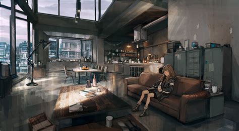 动漫插画沙发上的少女壁纸图包原画插画素材P站同人图合集动漫图 ACG图包网